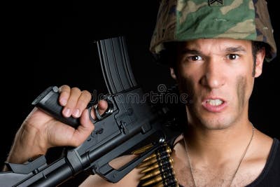 Angry Army Man stock photo. Image of hard, black, machine - 10260222