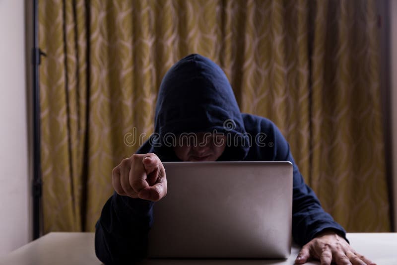 Angry Asian Hacker Pointing Finger To Audience Hacking Net Stock Photos ...