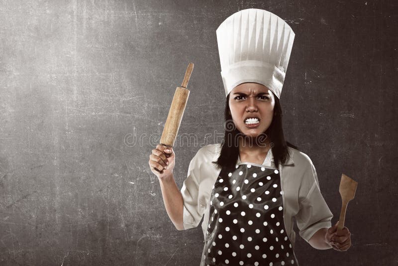 Angry asian woman chef stock photo. Image of frustration - 69649134