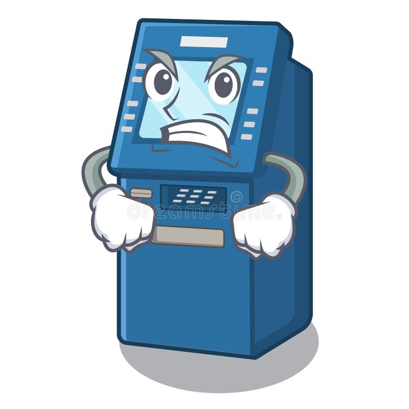Angry Atm Machine Next To Character Table Stock Vector - Illustration ...