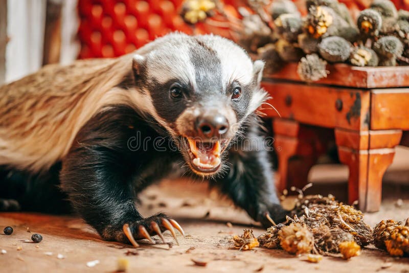 Angry Badger on Floor, Decorated Room Background Stock Illustration ...