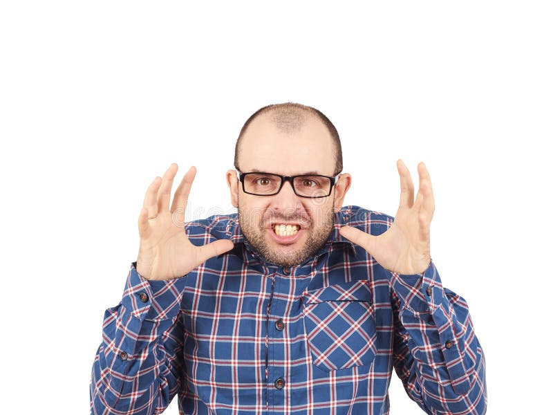 Angry bald man in glasses. stock image. Image of human - 70370161