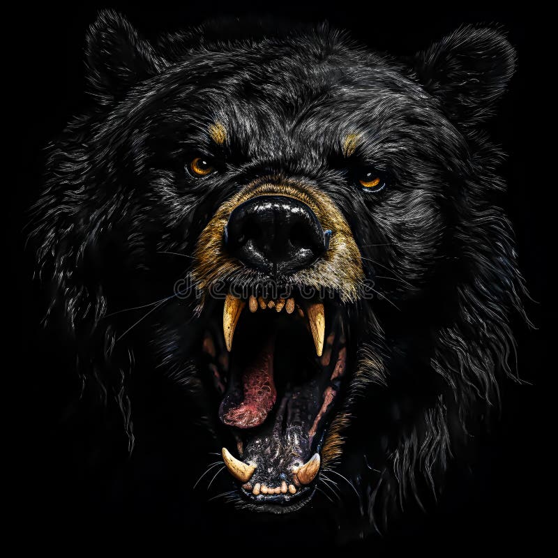 Angry Bear in Darkness - Front View, Isolated - AI Generated Stock ...