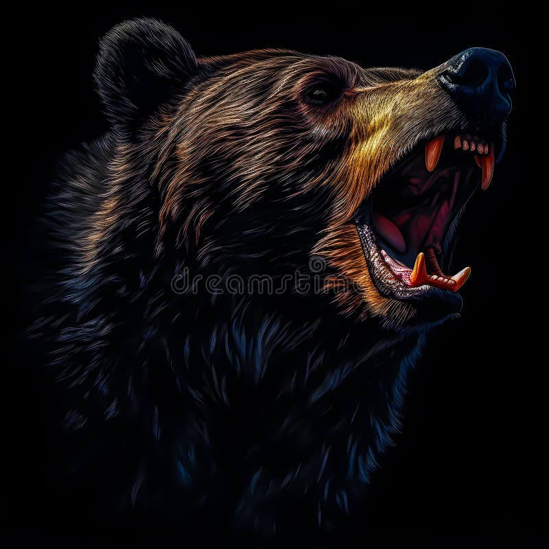 Angry Bear in Darkness - Front View, Isolated - AI Generated Stock ...