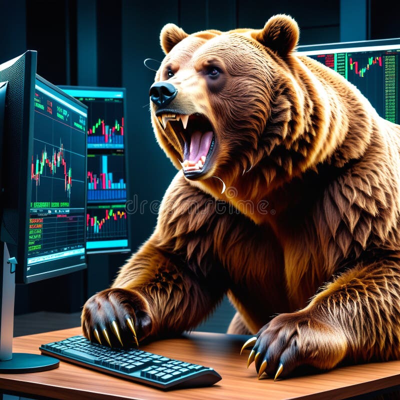 Angry Bear Doing Trading on Computer Stock Photo - Image of computer ...