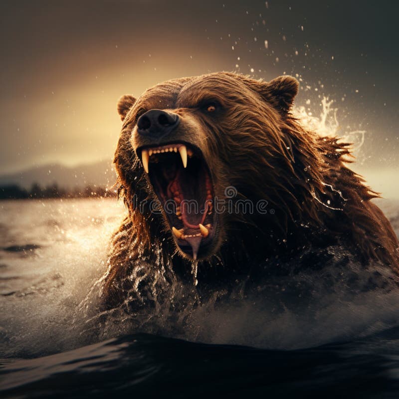 Angry Bear Real Water Image Generative AI Stock Photo - Image of body ...