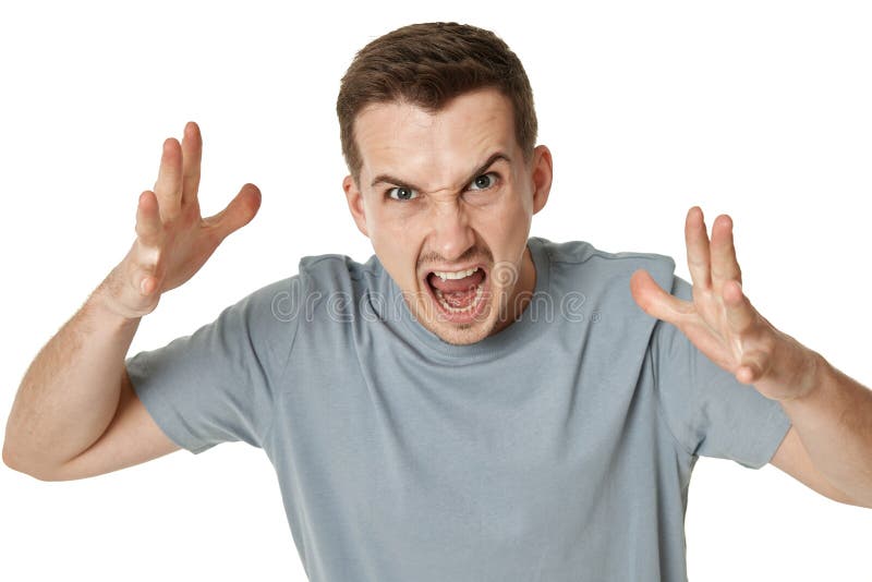 Angry Bearded Man Shouting on White Studio Background Stock Image ...