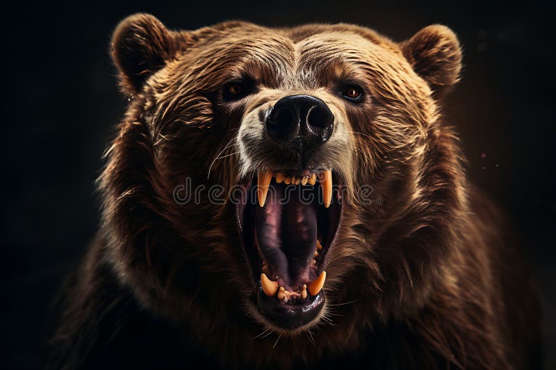 Angry Big Brown Bear with Open Mouth in Forest. Halloween Concept Stock ...