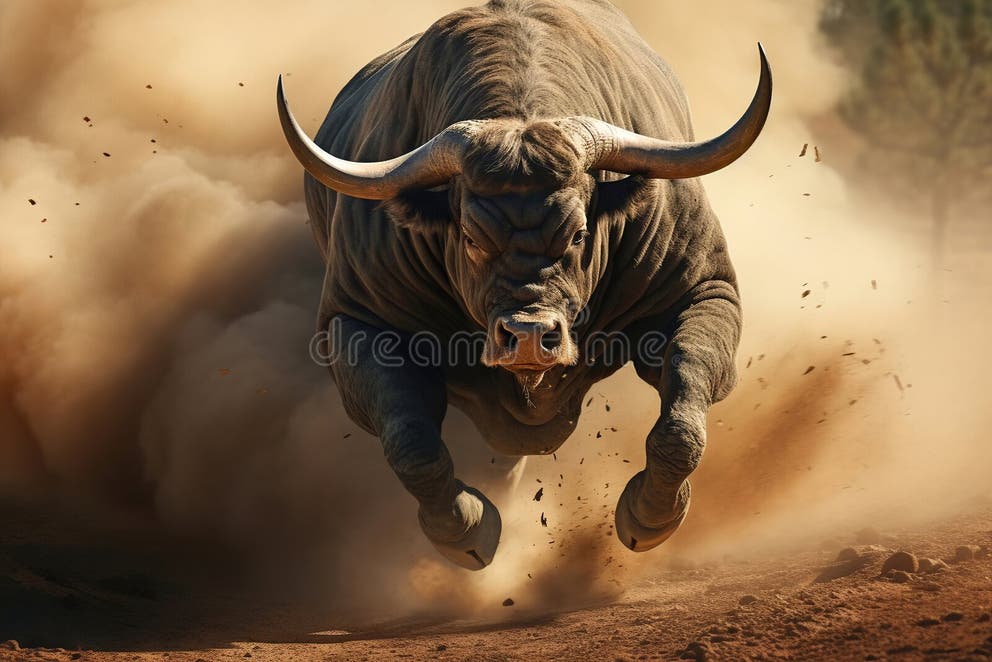 Angry Big Bull Charge, Generated by AI Stock Illustration ...