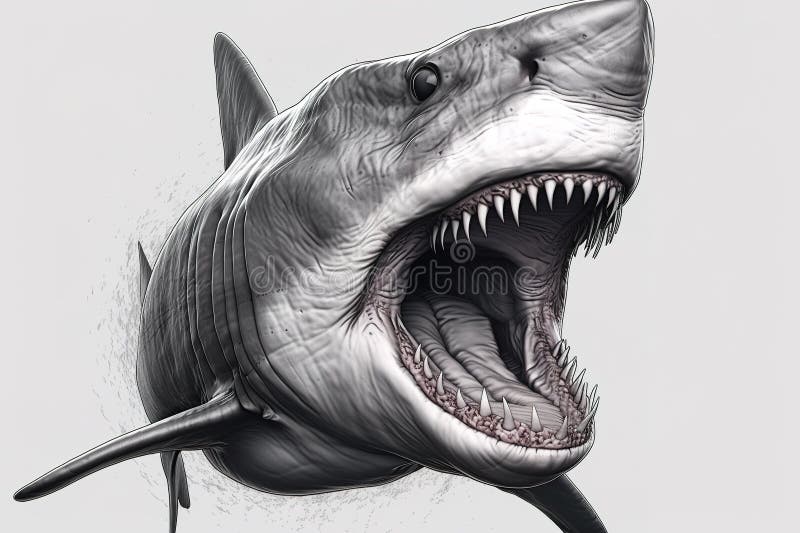 An Angry Big Shark Opens Its Mouth Wide with Sharp Teeth. Animal. Fish ...