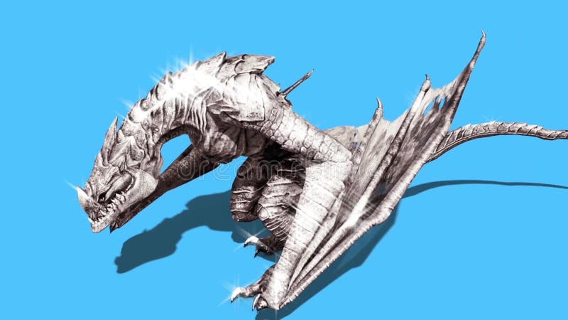 Angry Big Dragon Blue Screen Rendering Animation Background 3D Stock ...