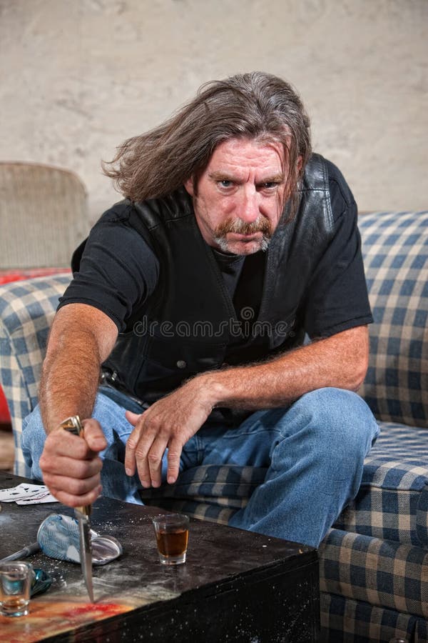 Angry Biker Gang Man with Dagger Stock Photo - Image of middle ...