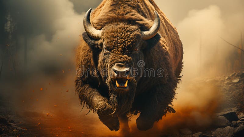 Angry Bison Running To Fight Stock Image - Image of nature, fight ...