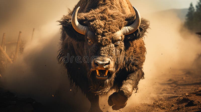 Angry Bison Running To Fight Stock Photo - Image of angry, horn: 296577008