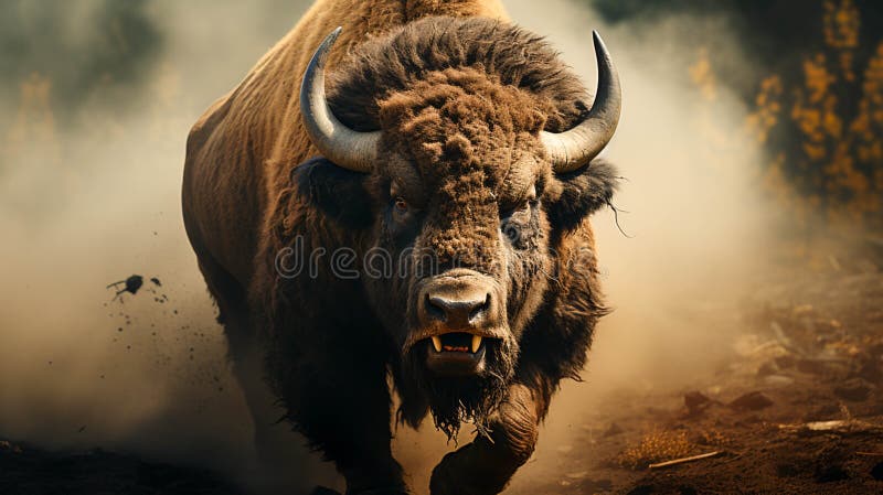 Angry Bison Running To Fight Stock Image - Image of mammal, horn: 296577019
