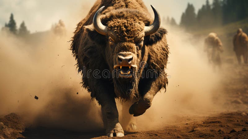 Angry Bison Running To Fight Stock Photo - Image of strength, angry ...