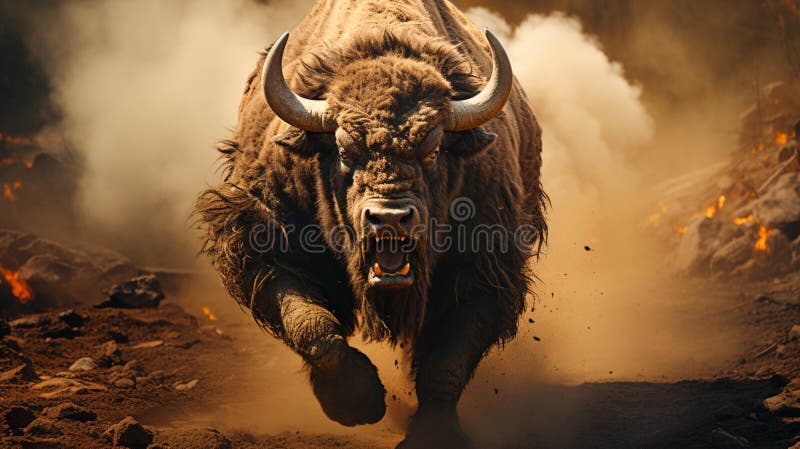 Angry Bison Running To Fight Stock Image - Image of nature, fight ...
