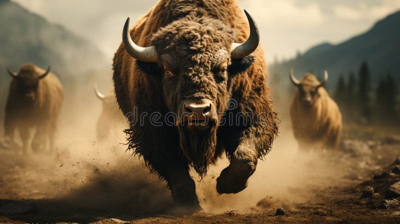 Angry Bison Running To Fight Stock Image - Image of outdoors, danger ...