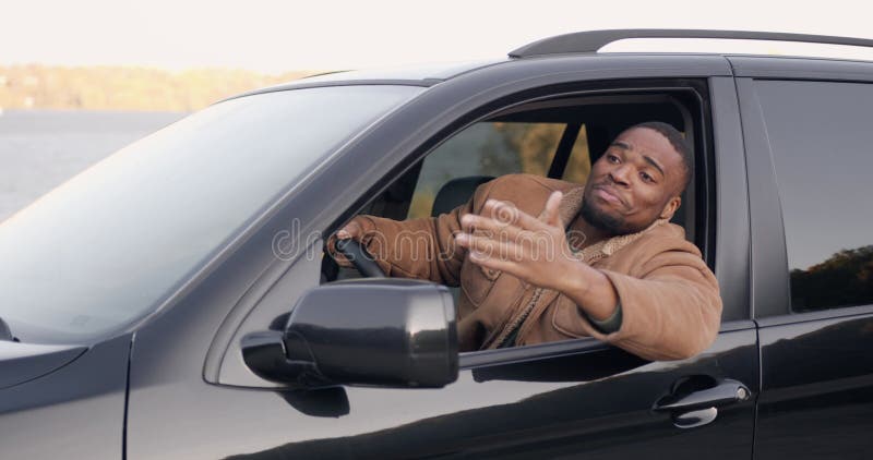 Angry Black Driver Behind the Wheel of a Car Stock Footage - Video of ...