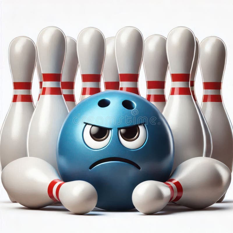 An Angry Blue Bowling Ball among the Pins. Stock Photo - Image of ...