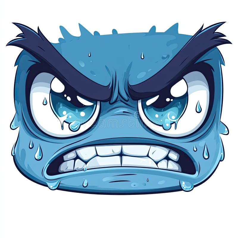 Angry Blue Emoji with Tears and Furrowed Brows Expressing Frustration ...