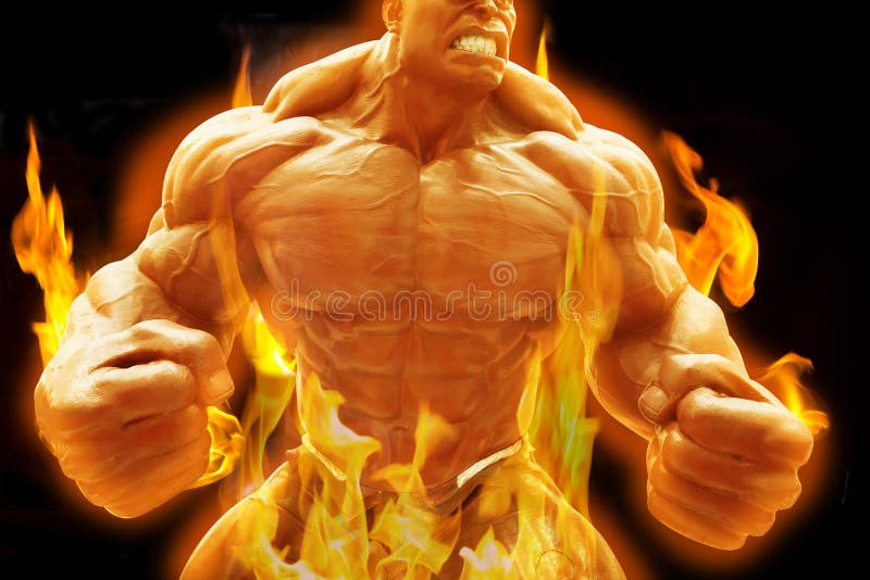 Angry Bodybuilder Guy Show Posing with Flaming Concept Stock ...