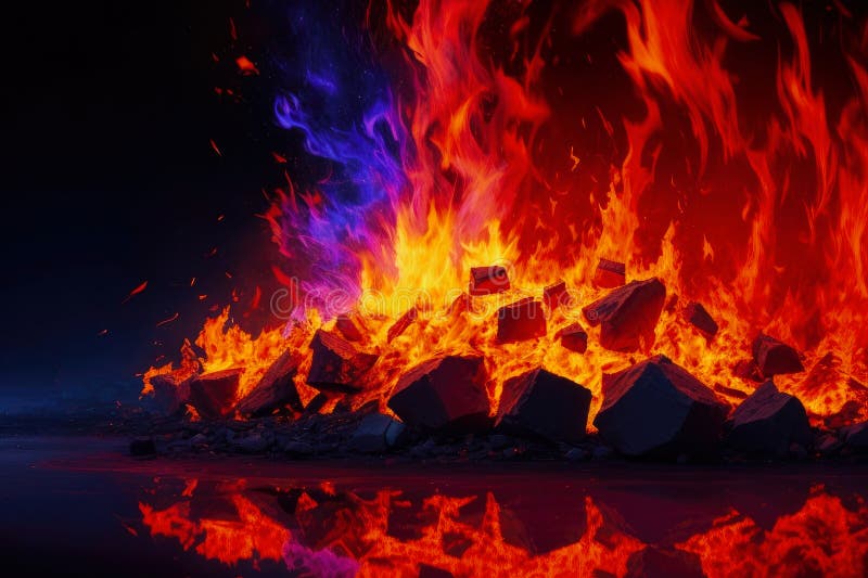 Angry Bonfire Burning with Blue and Yellow Flames Stock Illustration ...