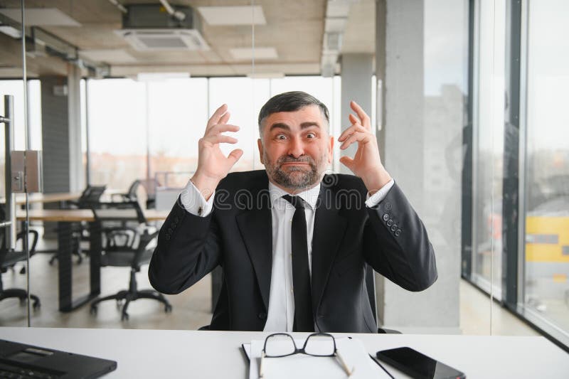 Angry Boss Behind of Office Table Stock Photo - Image of dismissal ...