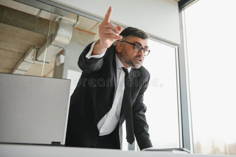 Angry Boss Behind of Office Table Stock Image - Image of frustrated ...