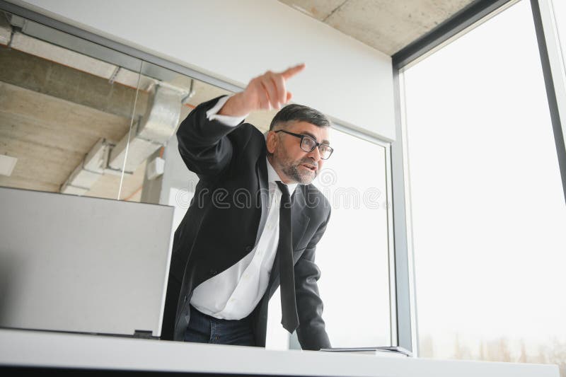 Angry Boss Behind of Office Table Stock Image - Image of manager ...