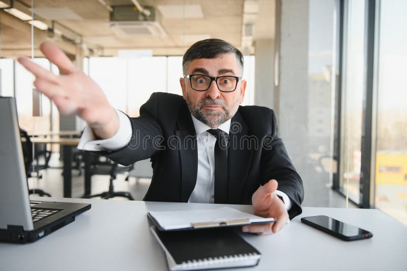 Angry Boss Behind of Office Table Stock Image - Image of fury, worker ...