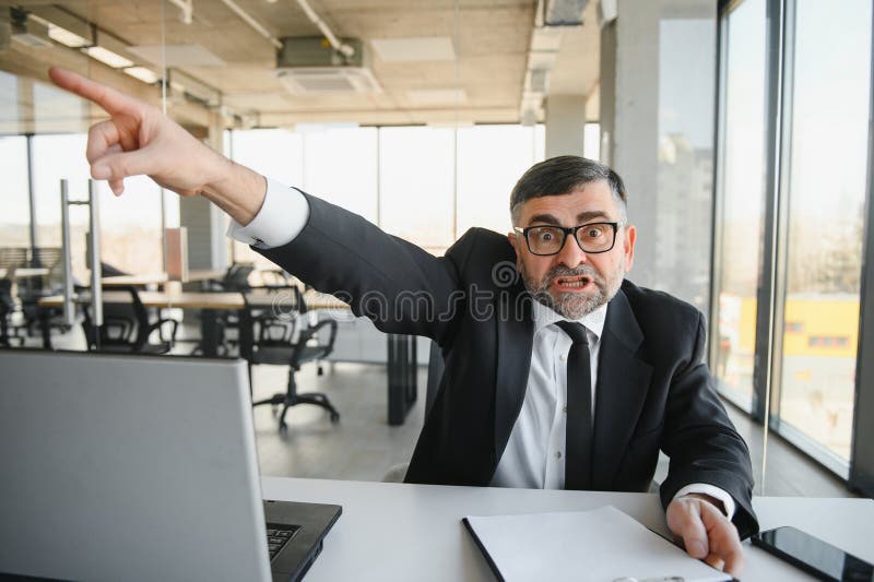 Angry Boss Behind of Office Table Stock Image - Image of problem, shout ...