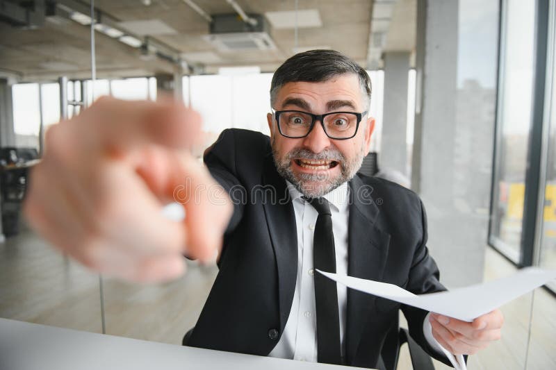 Angry Boss Behind of Office Table Stock Image - Image of worker, person ...