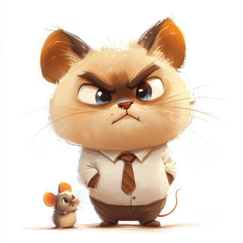 Angry Boss Cat Scolds Tiny Employee Mouse Humorously Stock Illustration ...