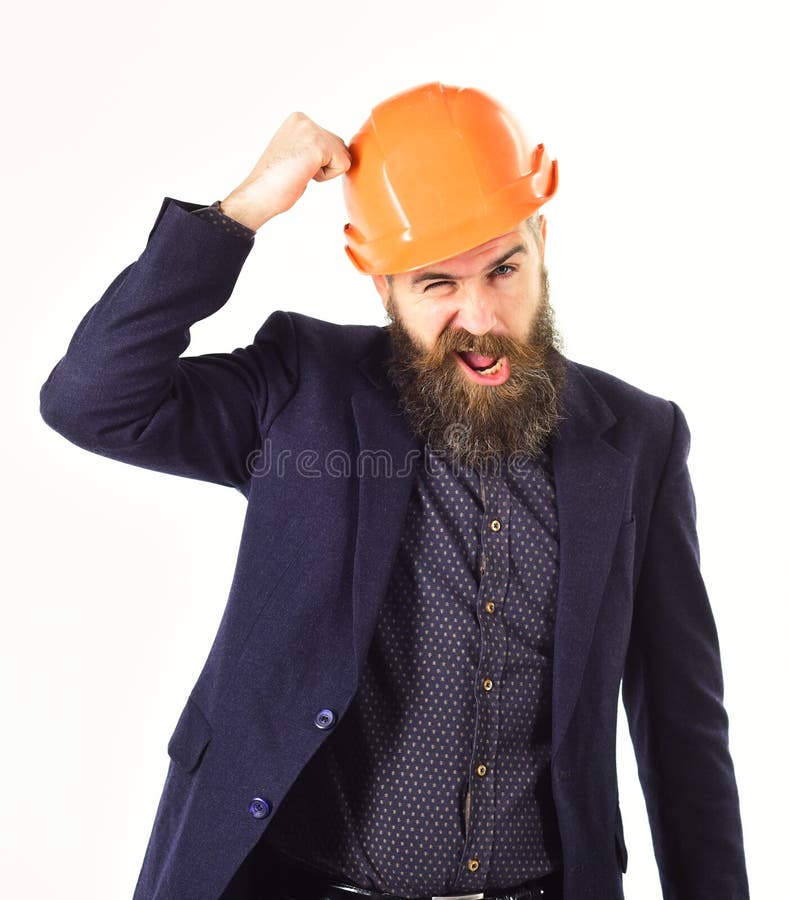 Angry Boss Concept. Angry Boss in Construction Helmet Shouting. Stock ...
