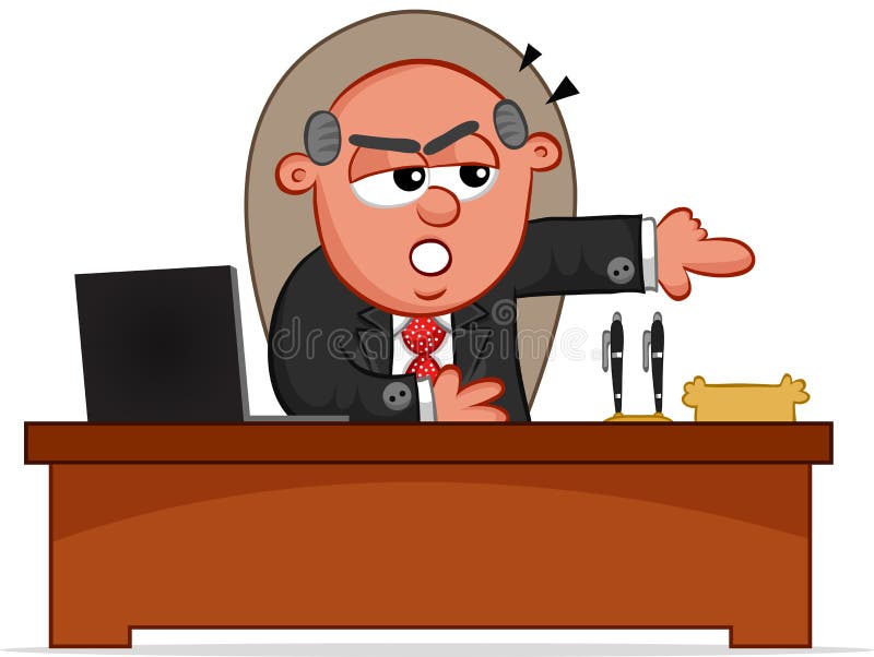 Angry Boss Man Pointing Door, Cartoon boss man angry and pointing the