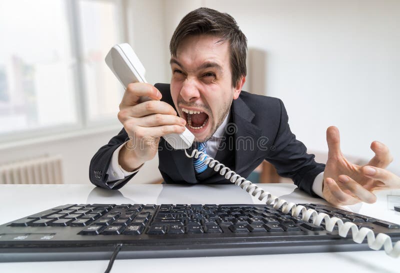 Angry Boss Shouting On Phone Stock Photo - Image of employee ...