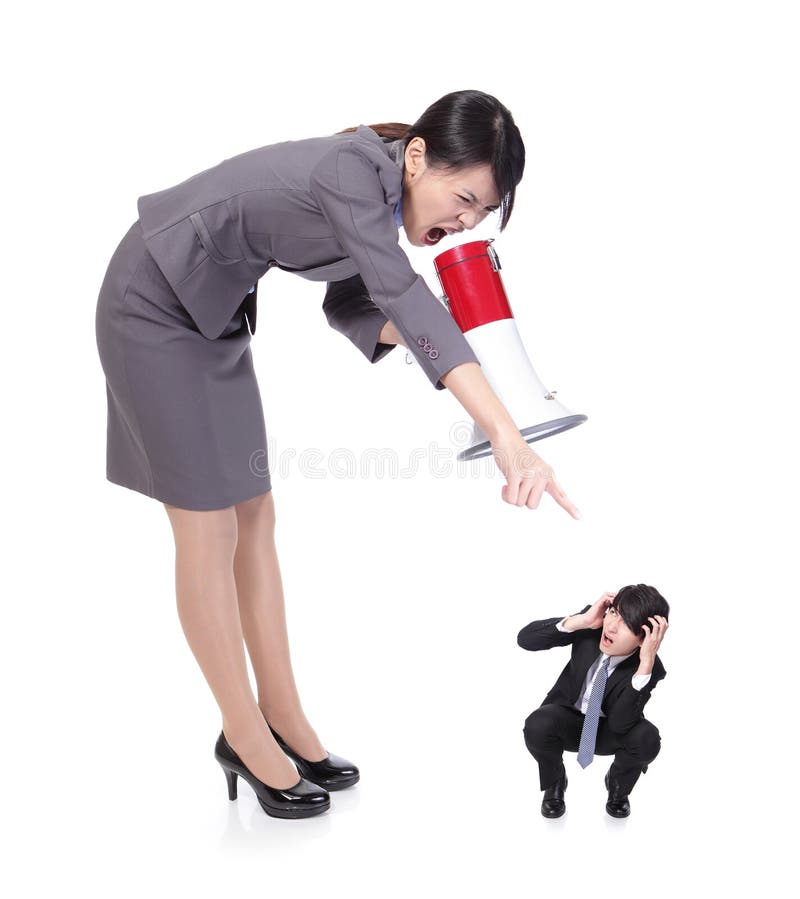 Angry Boss with Megaphone Yelling To Staff Stock Photo - Image of ...