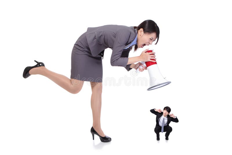 Angry Boss with Megaphone Yelling To Staff Stock Photo - Image of ...