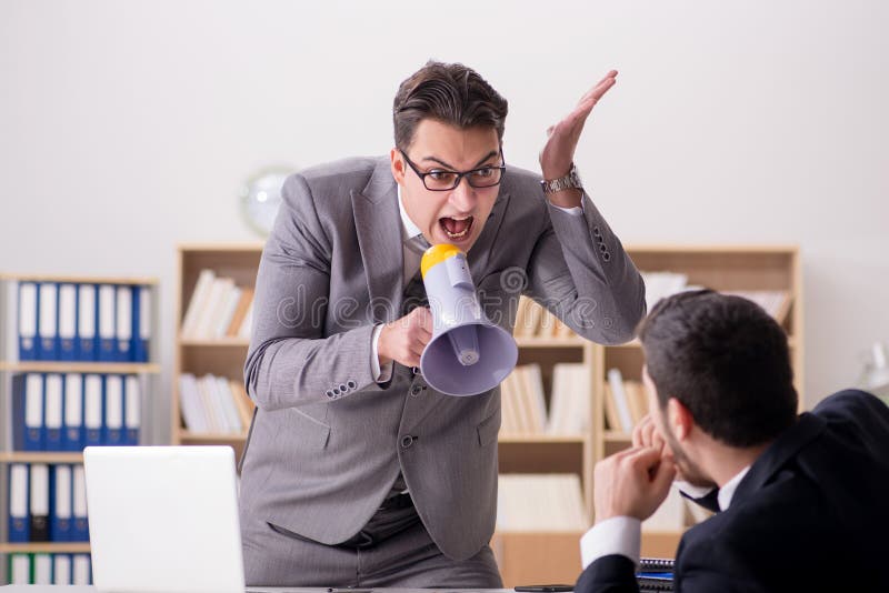 Nervous Manager Shouting Into Megaphone Stock Image - Image of modern ...