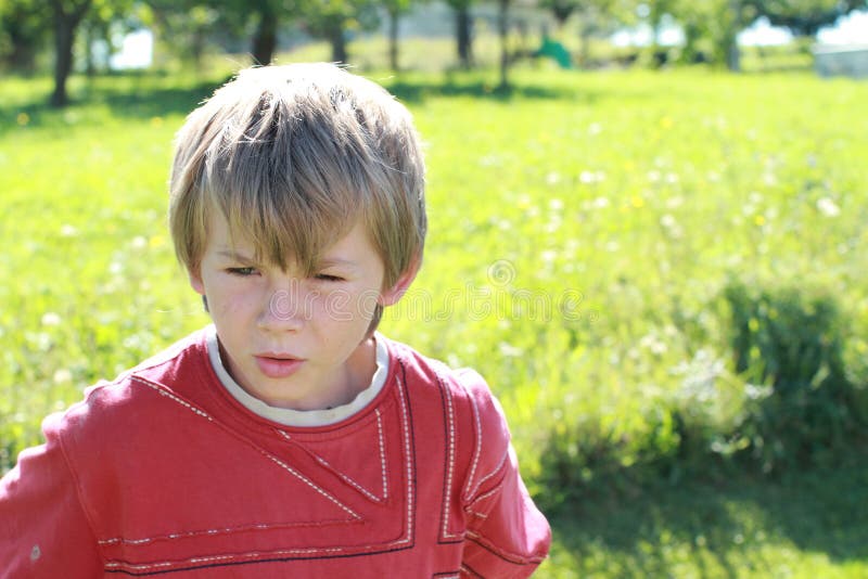 Angry boy stock image. Image of child, grass, green, angry - 26511215