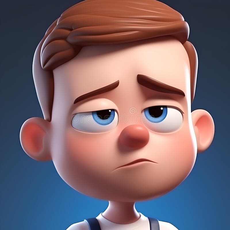 Angry Boy with Blue Eyes and Brown Hair, 3d Render Stock Illustration ...