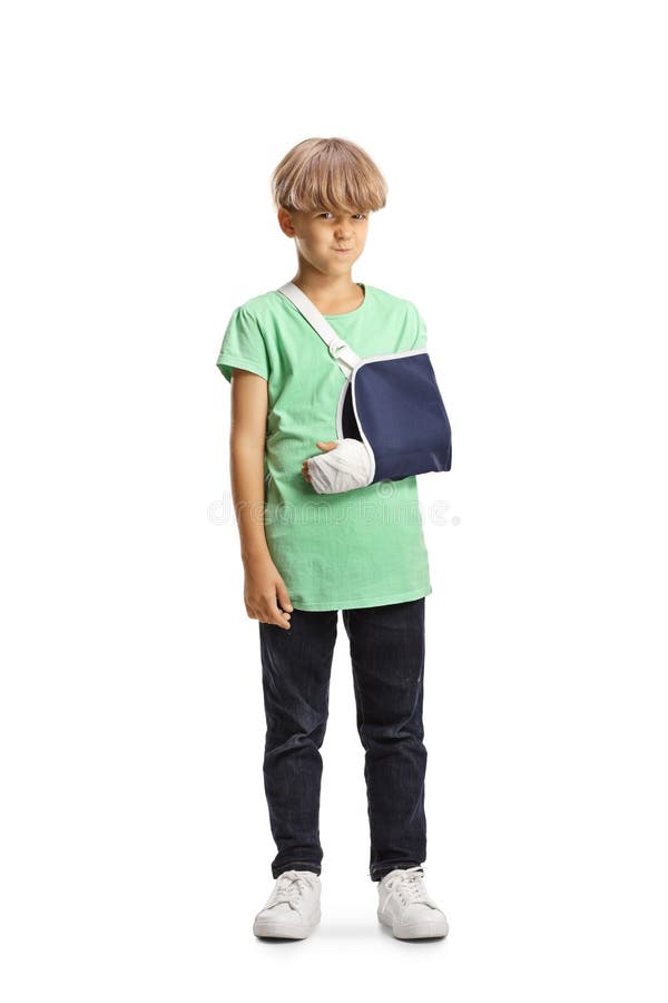 Angry Boy with a Broken Arm Wearing an Arm Splint Stock Photo - Image ...