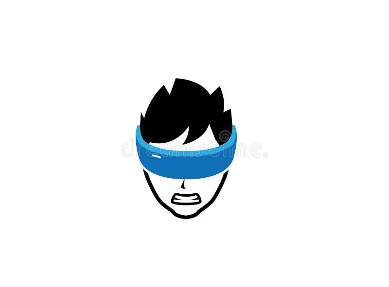 Angry Boy with Eyes Covered in Blue Ribbon Logo Stock Illustration ...
