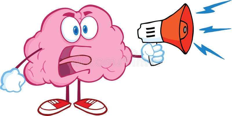 Angry Brain Character Screaming into Megaphone Stock Illustration ...