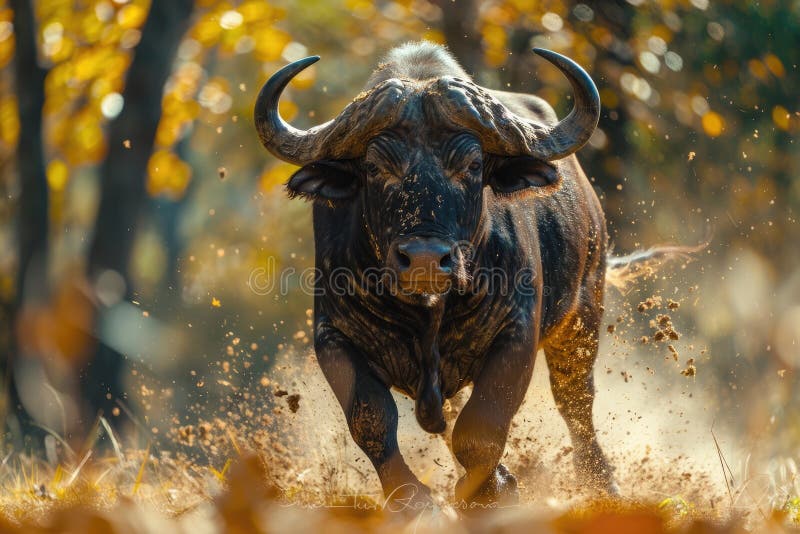 Angry Buffalo in African Savannah Stock Illustration - Illustration of ...