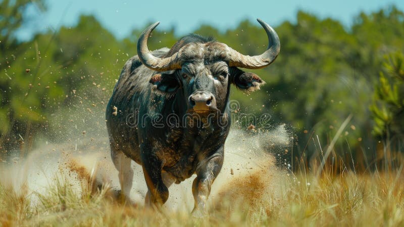 Angry Buffalo in African Savannah Stock Illustration - Illustration of ...