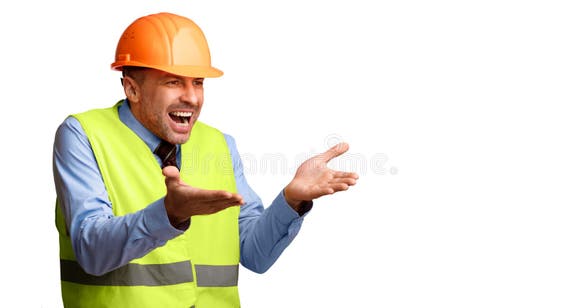Angry Builder Man Shouting Looking Aside Over White Background ...