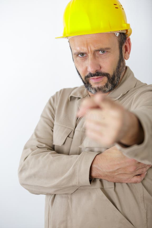 Angry Builder Pointing Forwards Stock Photo - Image of mature, blame ...