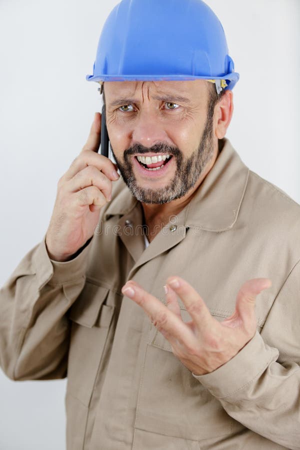 Angry Builder Says and Screams on Phone Stock Photo - Image of anger ...